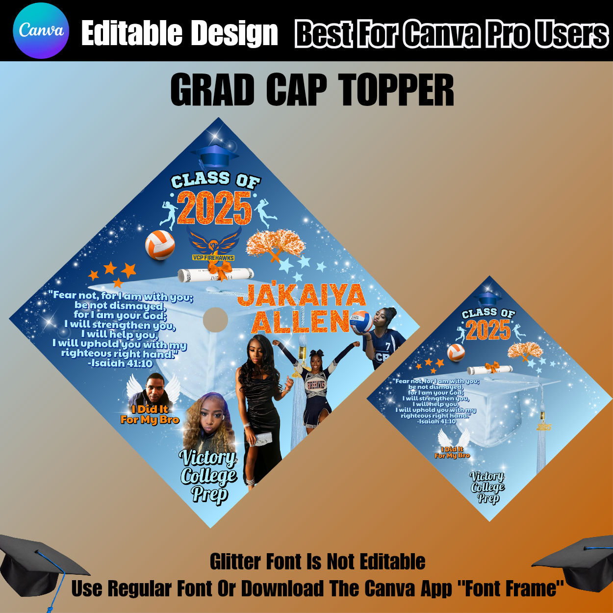 Editable Blue Orange Grad Cap Topper Design – DAT DELO
